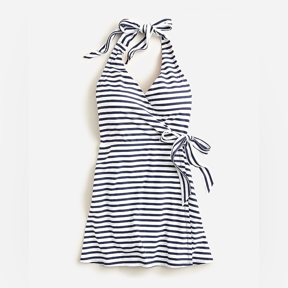 J. Crew | Swim | New J Crew Wrap Halter Swim Dress Bathing Suit Striped ...